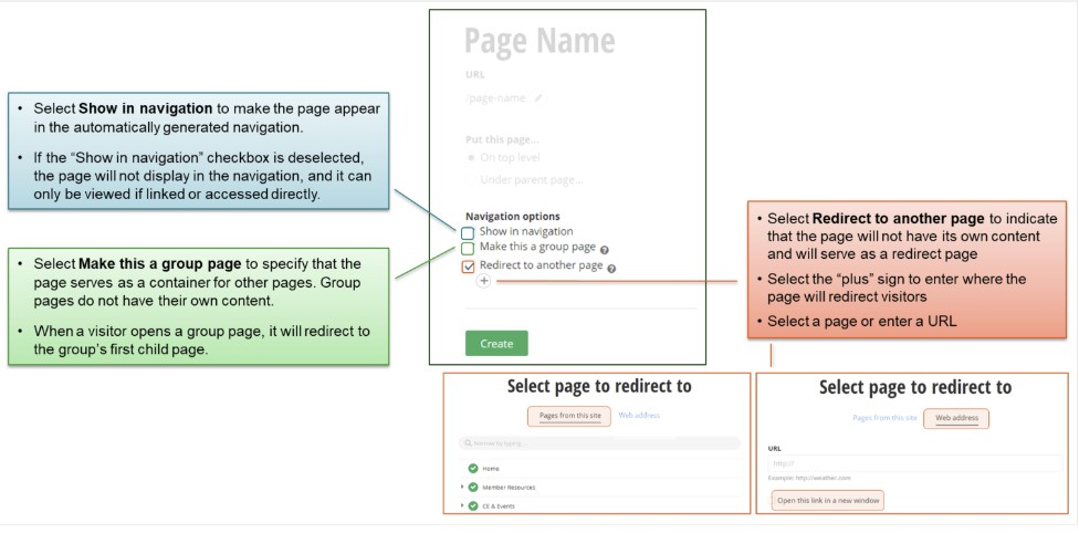 Choose page navigation options